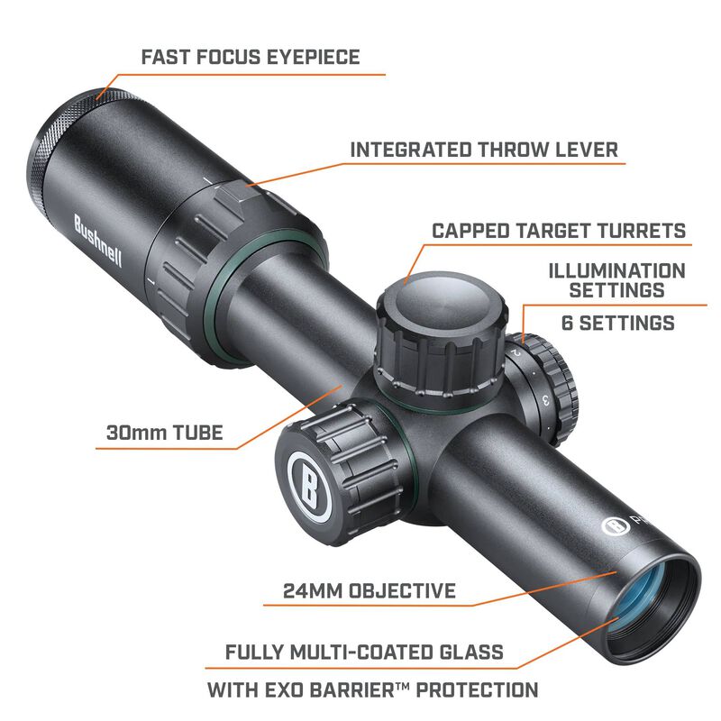 BUSHNELL PRIME 1-4X24 ILLUMINATED RIFLESCOPE-GERMAN #4 (SFP) » Tenda Canada